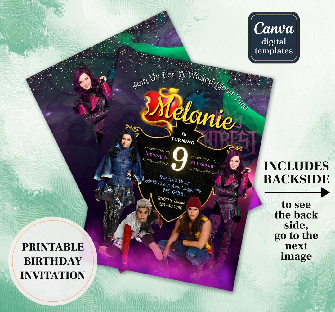 Descendants Invitation, Printable Editable Descendants Birthday Invite ...