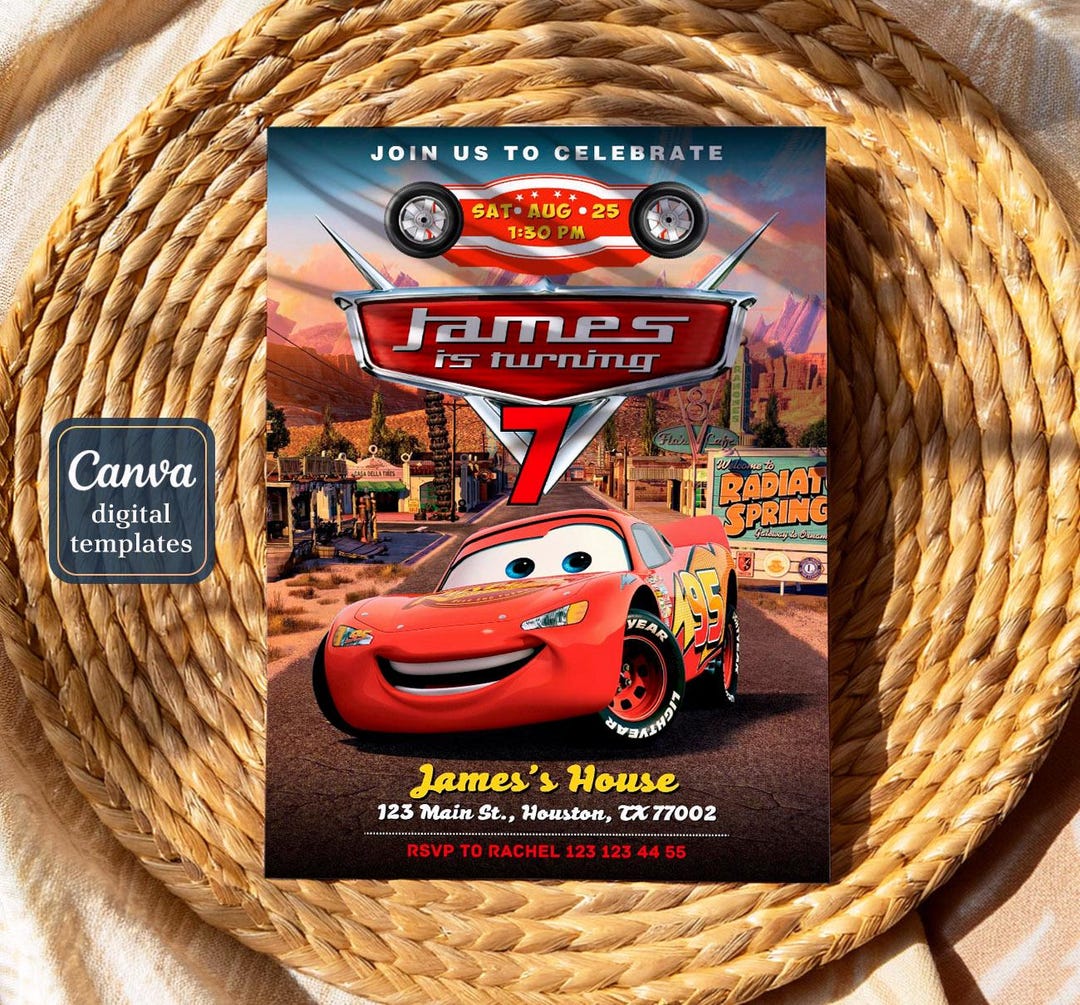 Cars Invitation, Lightning Mcqueen Invite, Printable Birthday Party ...