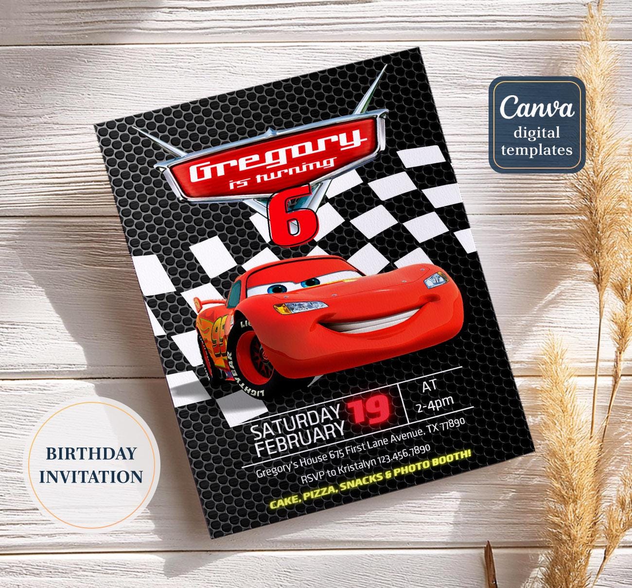 Invitación de Cars, invitación de Lightning Mcqueen, invitación de ...