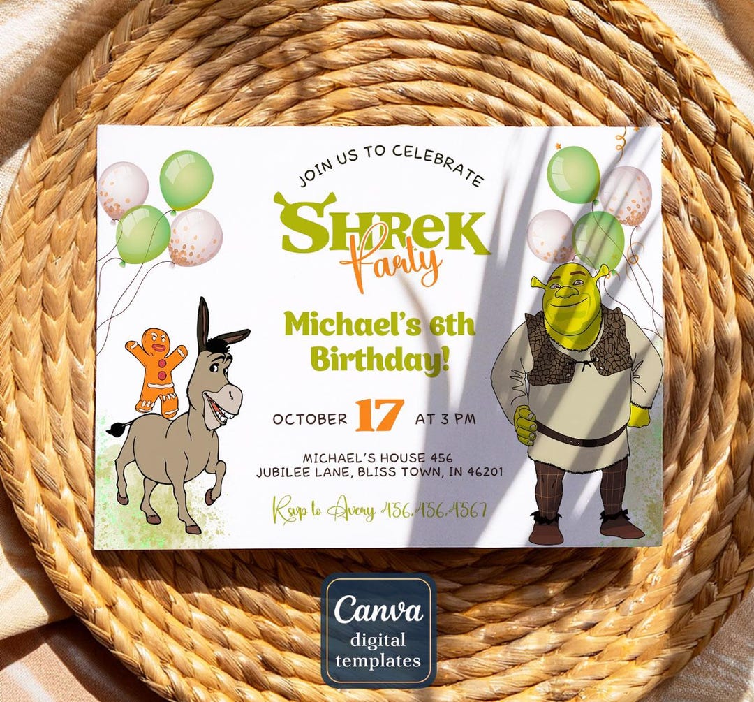 Shrek Birthday Invitation, Printable Shrek Invitation, Fiona Party ...