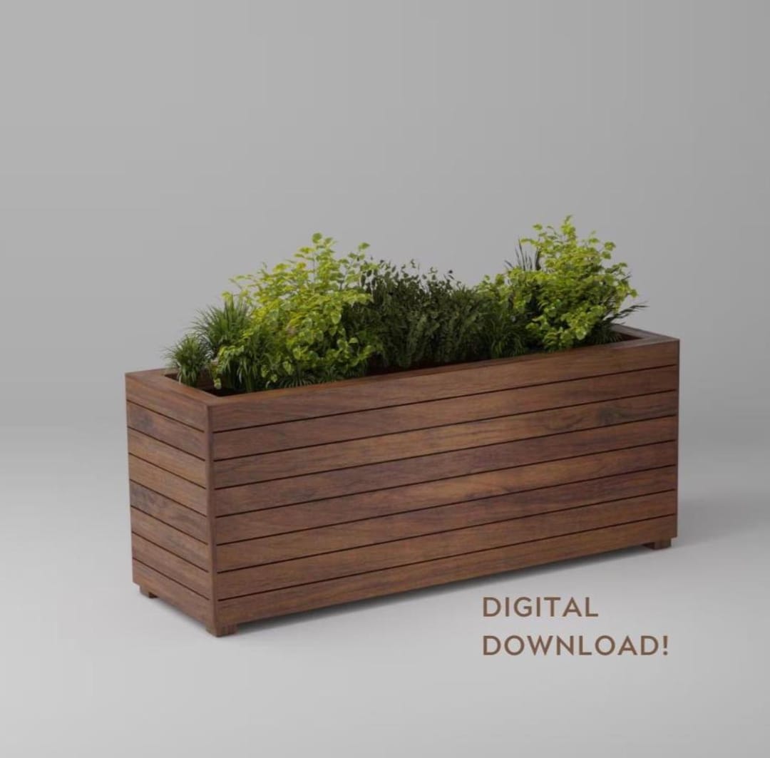 DIY Modern Rectangular Planter Box With Slats, Build Plans, Digitala ...