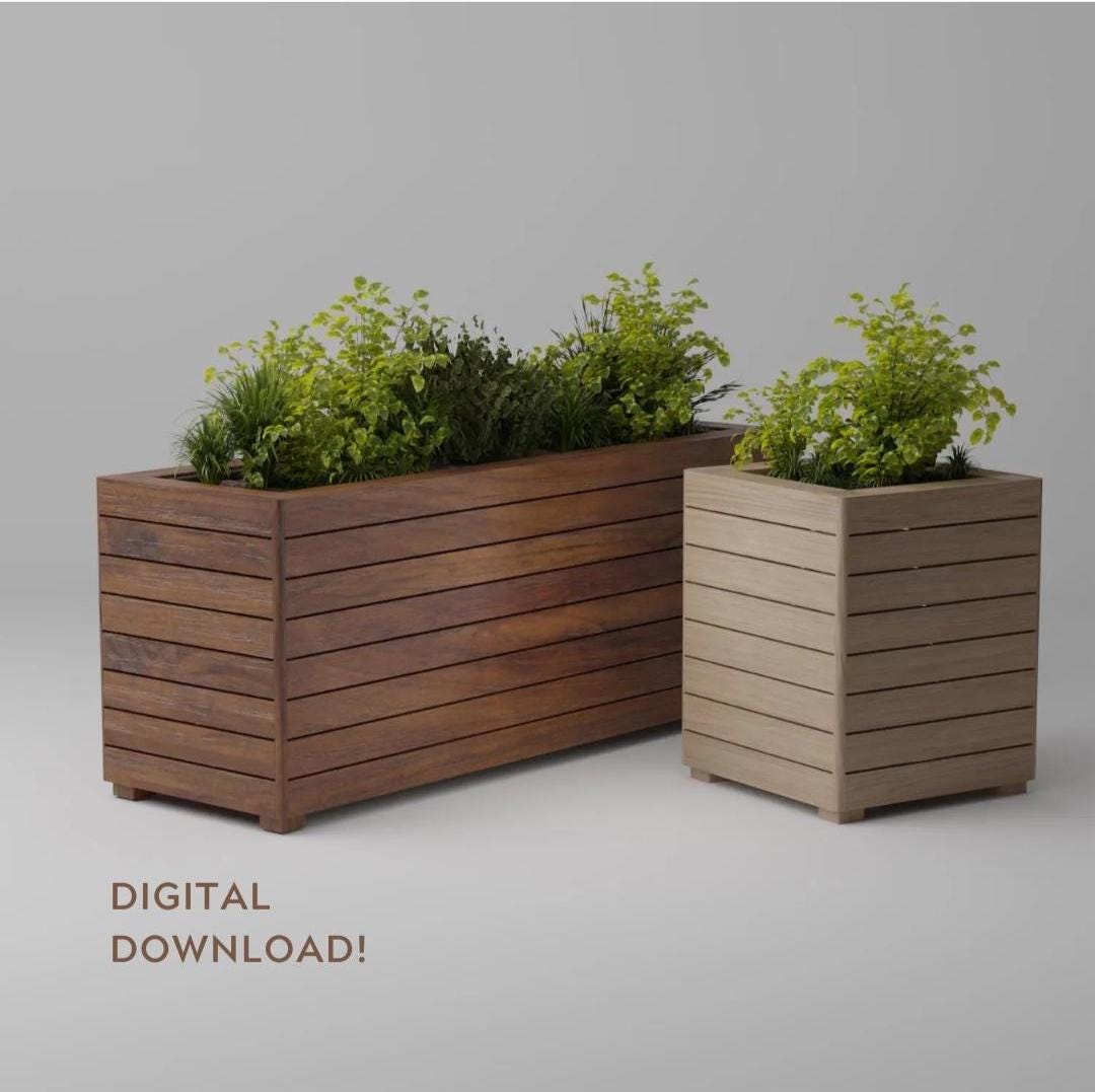 DIY Modern Planter Boxes With Slats, Build Plans, Digitala Download - Etsy