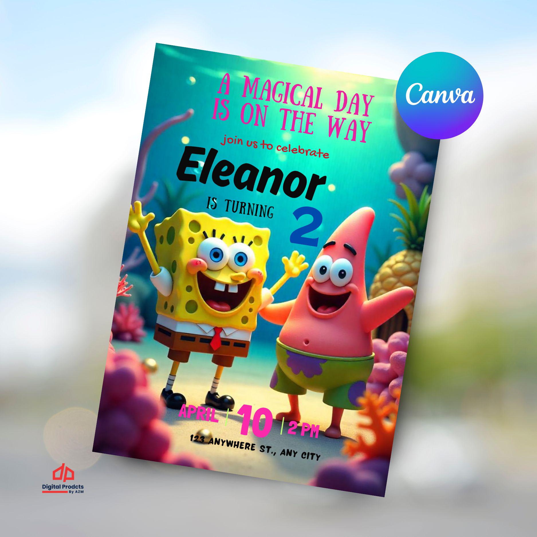 Spongebob Birthday Invite | Editable Anime Birthday Invite | Spongebob ...