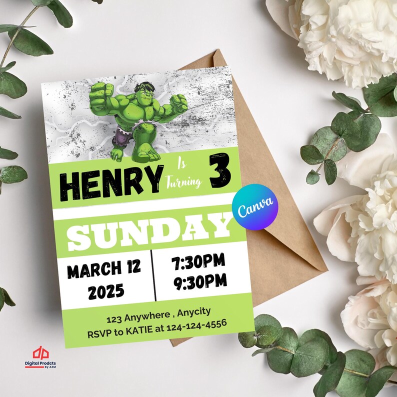 Editable Hulk Birthday Invitation | Hulk Invitation | Superhero ...