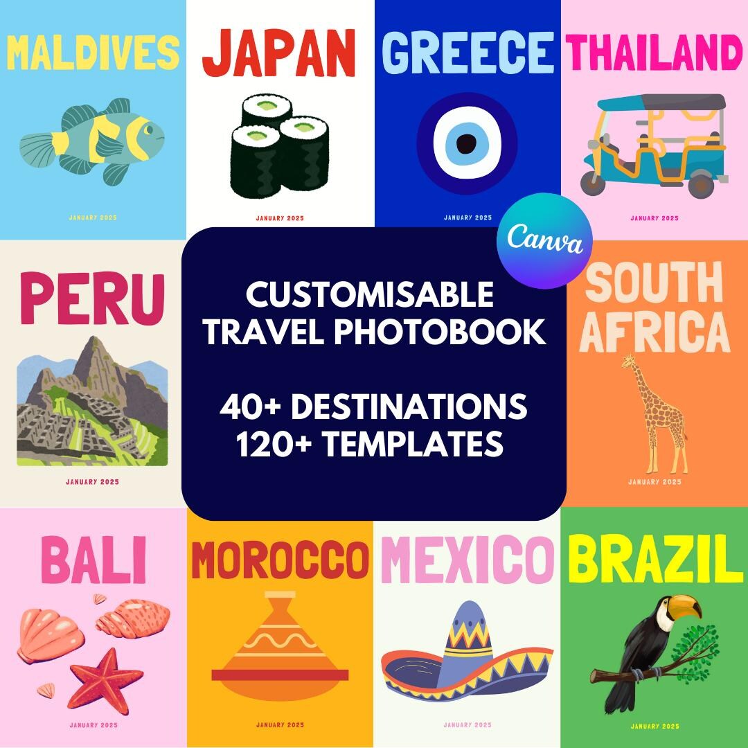 Customisable Travel Photobook Template | 40 + Destinations | 160 ...