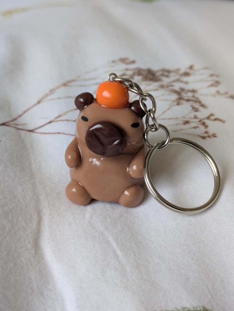 Capybara Polymer Clay Keychain, Cute Animal Keyring, Handmade Bag ...