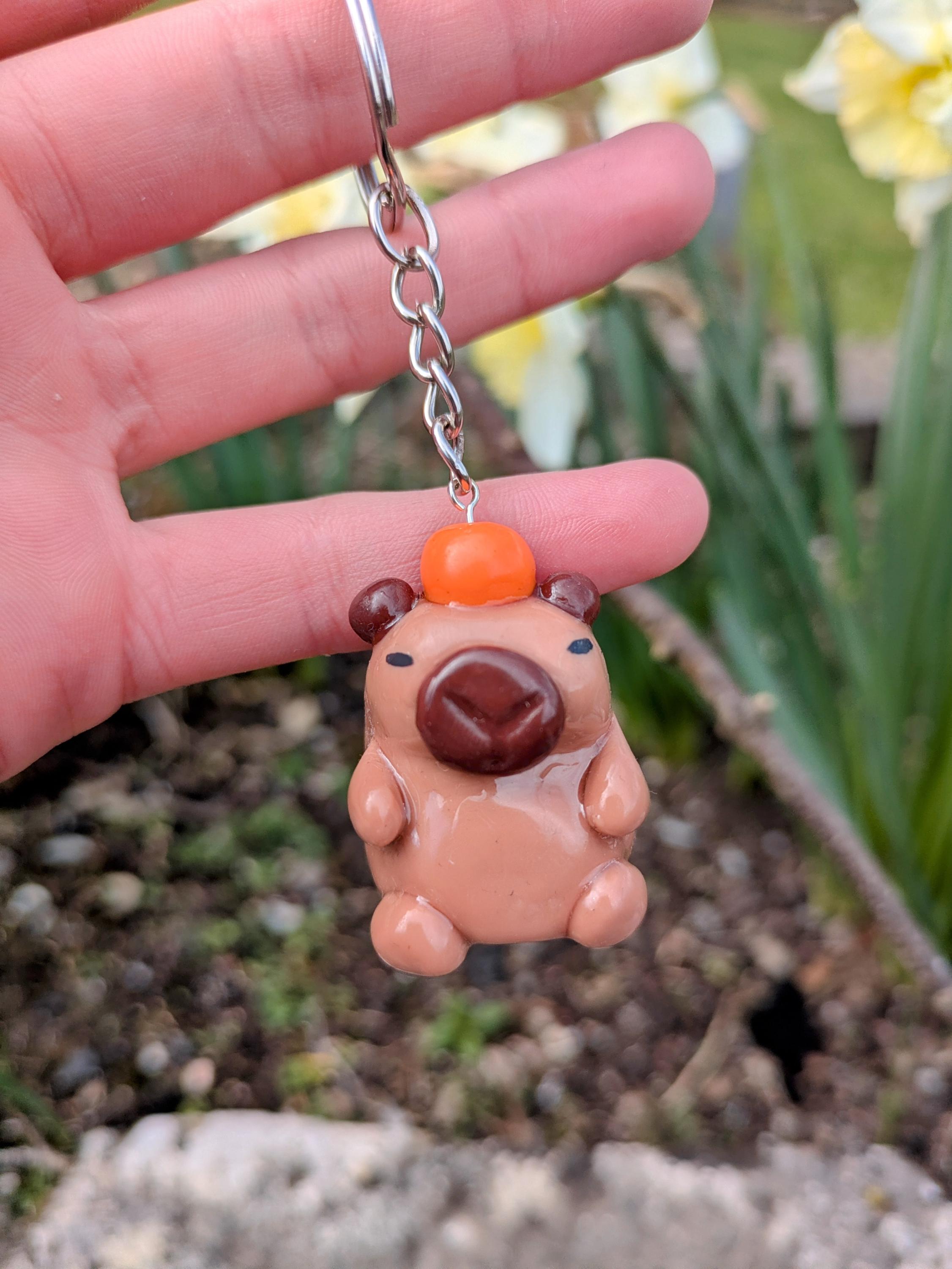 Capybara Polymer Clay Keychain, Cute Animal Keyring, Handmade Bag ...