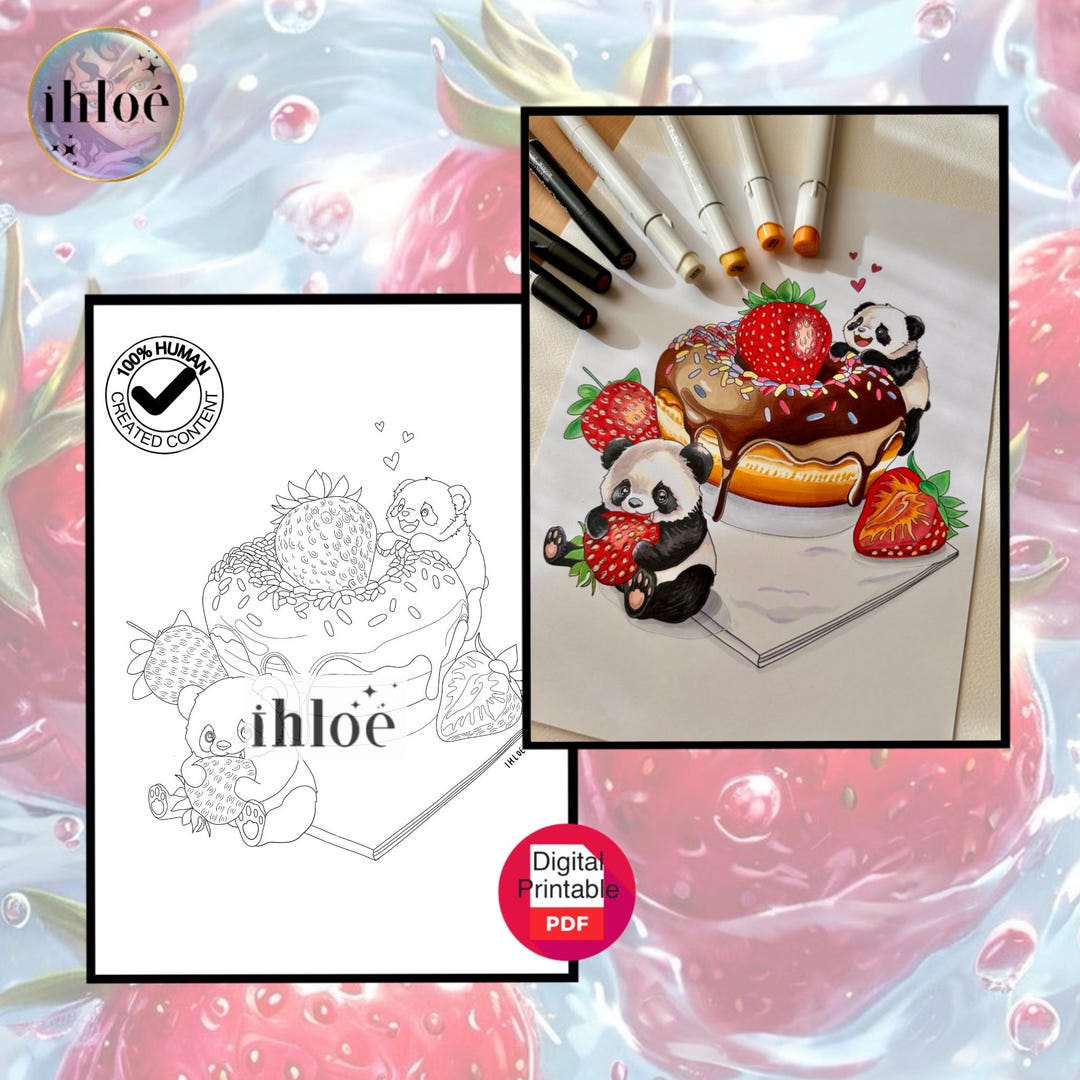 Panda Donut Coloring Page - Animals and Food Collection - Ihloe - Etsy