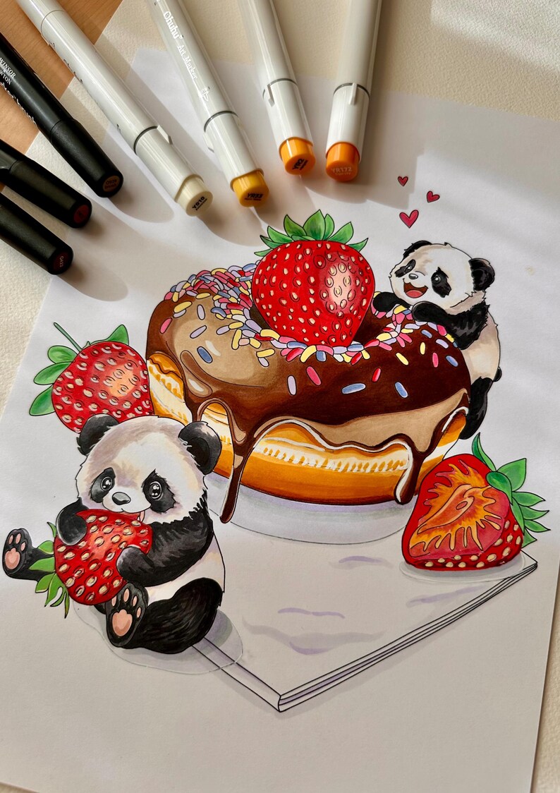 Panda Donut Coloring Page - Animals and Food Collection - Ihloe - Etsy