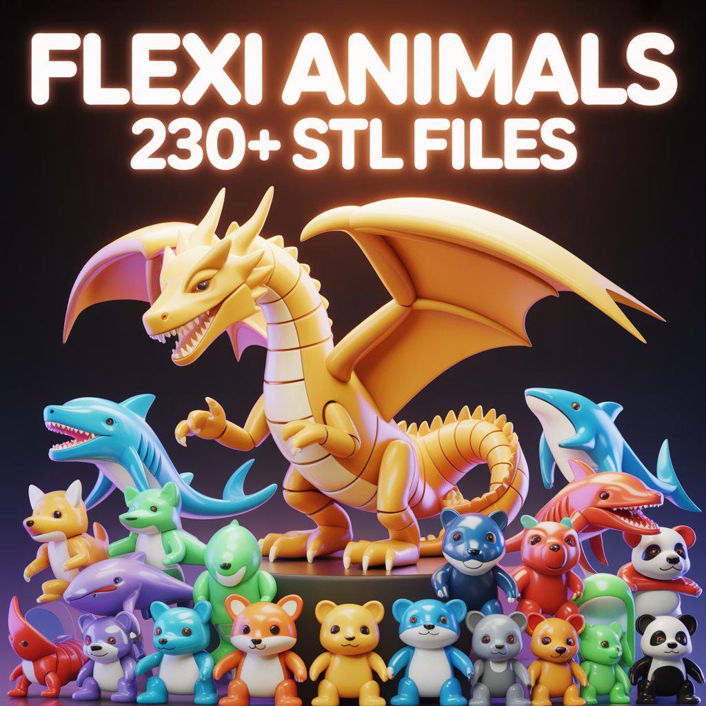 Flexi Animals 230+ 3D STL Files Bundle | Articulated Flexible Animal ...