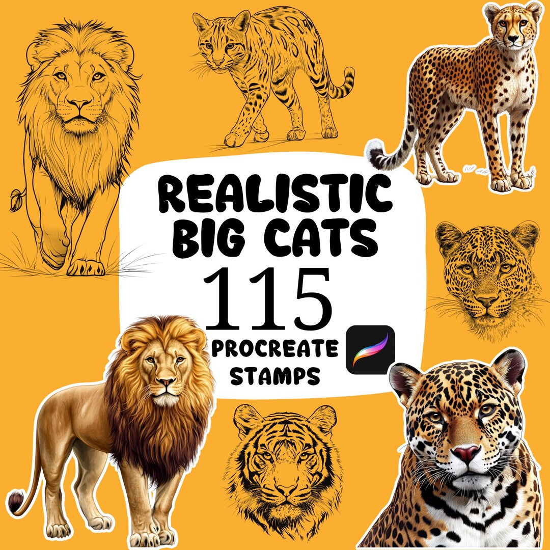 Procreate Realistic Big Cats Animals Brushes, 110+ Realistic Big Cats ...