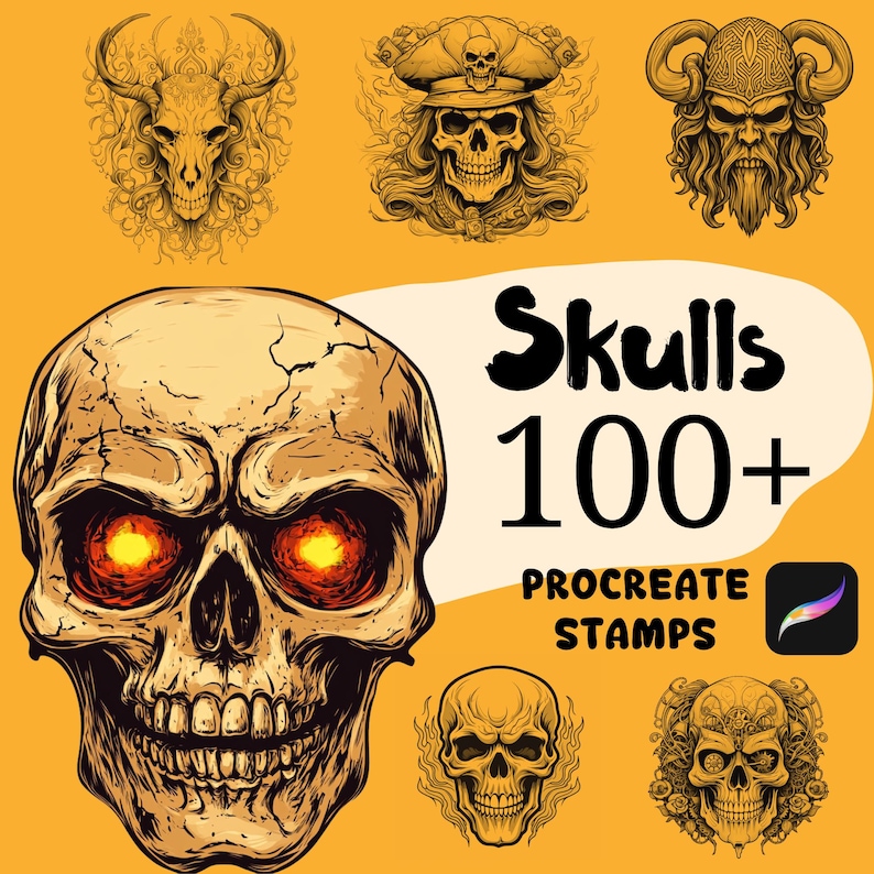 Procreate Skull Brushes | 100+ Skull Procreate Stamps | Spooky | Creepy ...