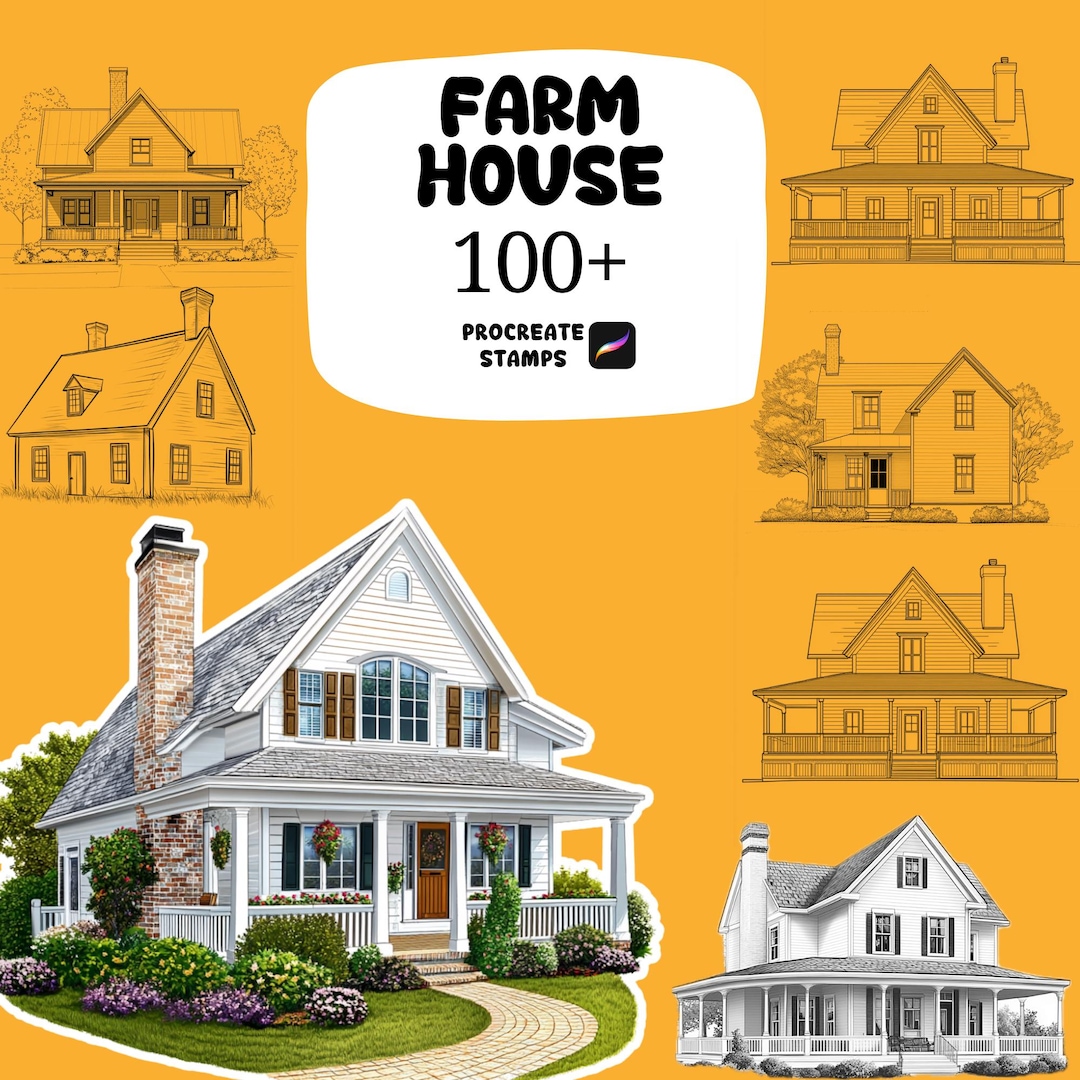 100+ Farmhouse Procreate Stamps, Barn & Cottage Homes, Country House ...