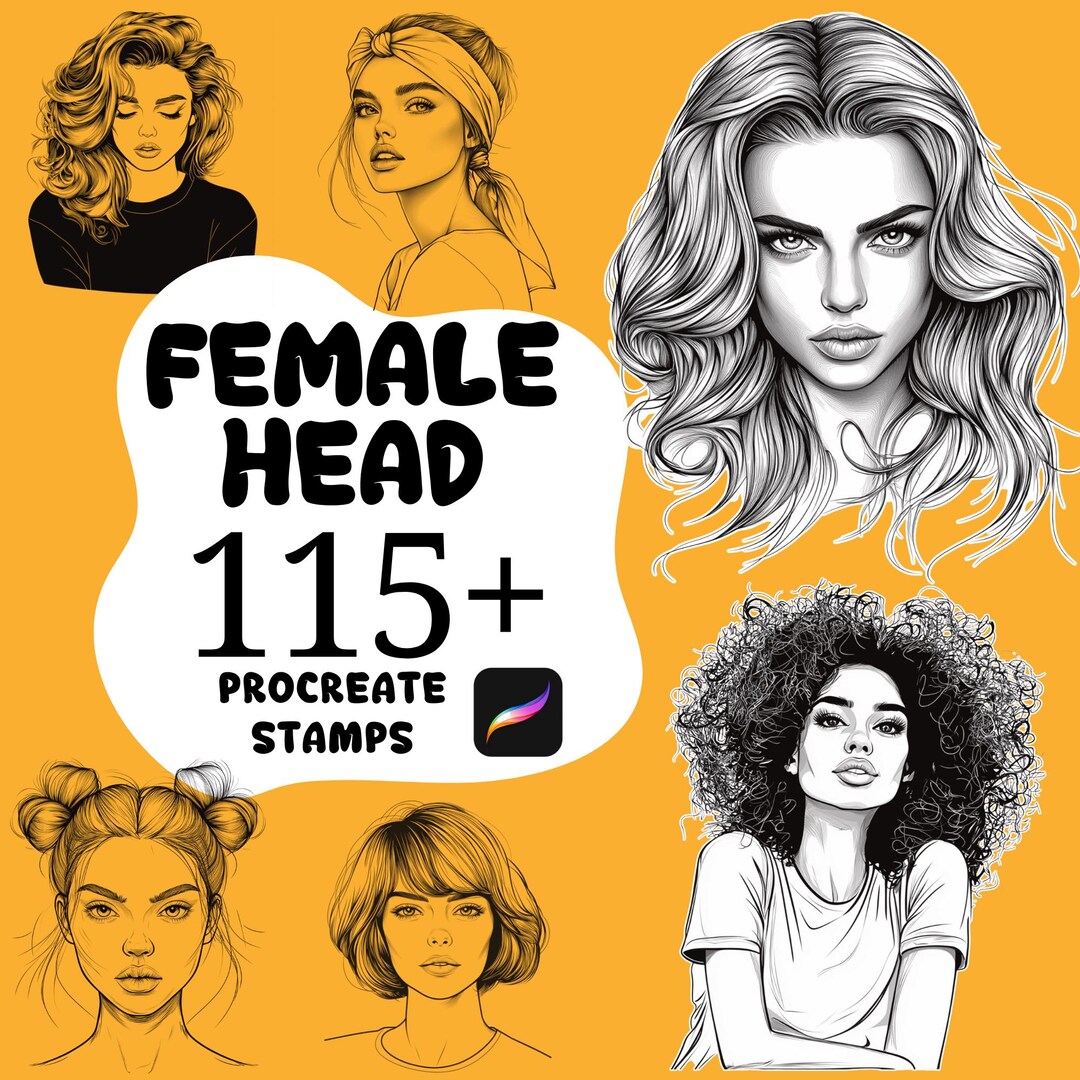 Procreate Female Head Brushes | 115+ Female Head Procreate Stamps ...