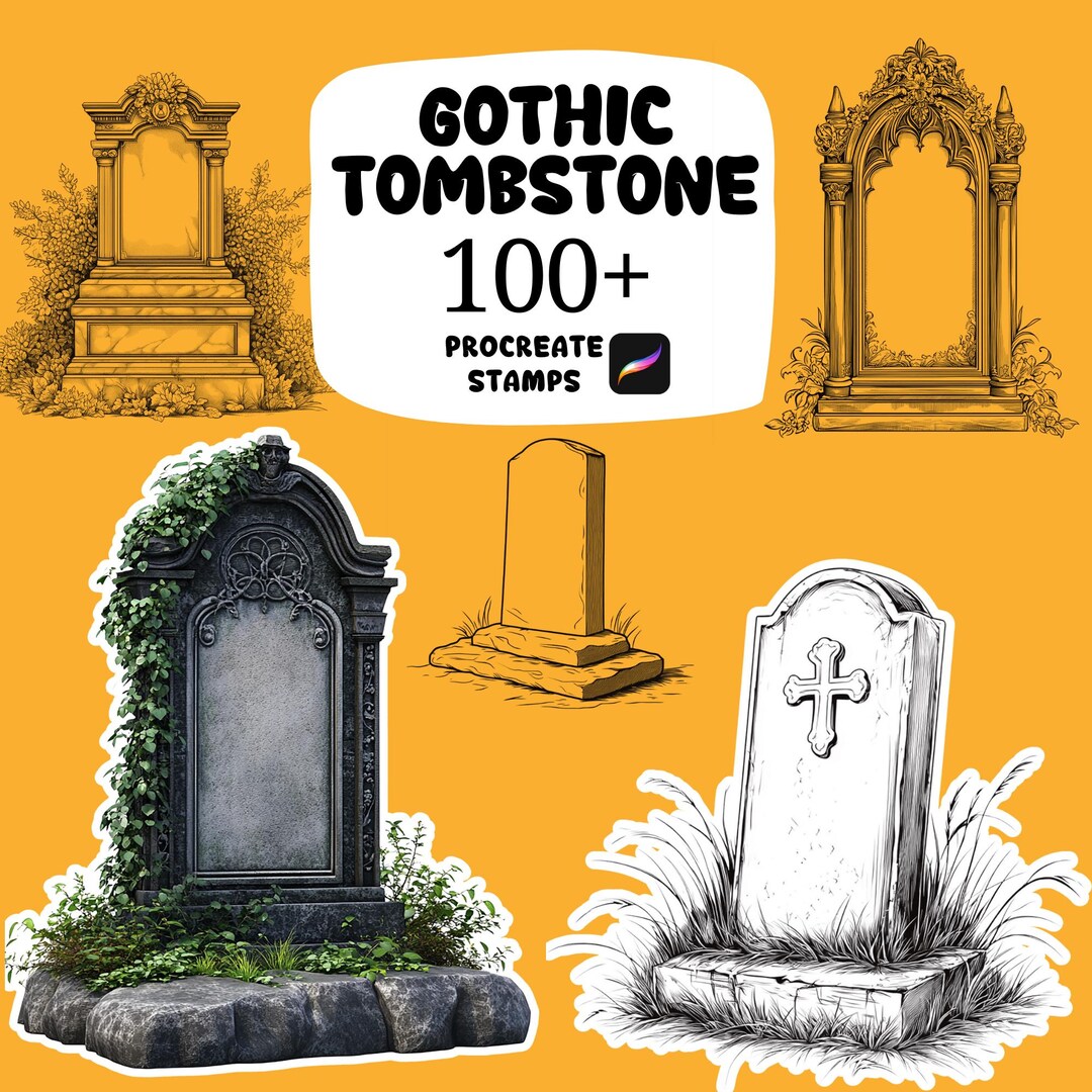 100+ Gothic Tombstone Procreate Stamp Set – Gothic Architecture Tower ...