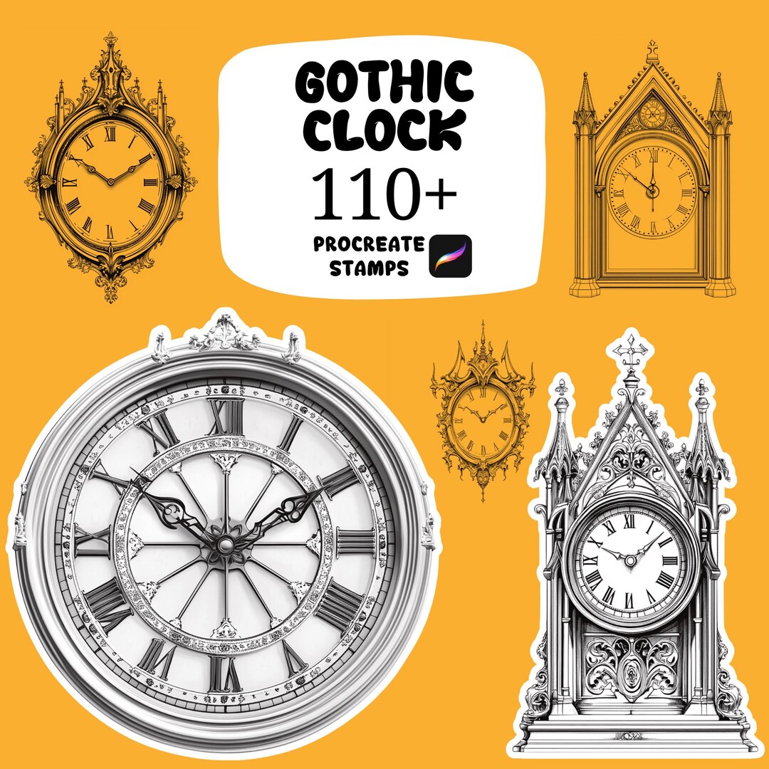 110+ Gothic Clocks Procreate Stamp Set – Gothic Architecture Tower ...