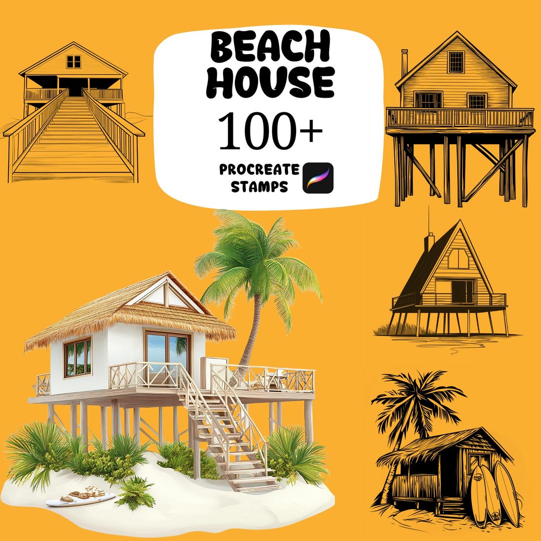 100+ Beach House Procreate Stamps, Seaside Villas, Coastal Homes ...