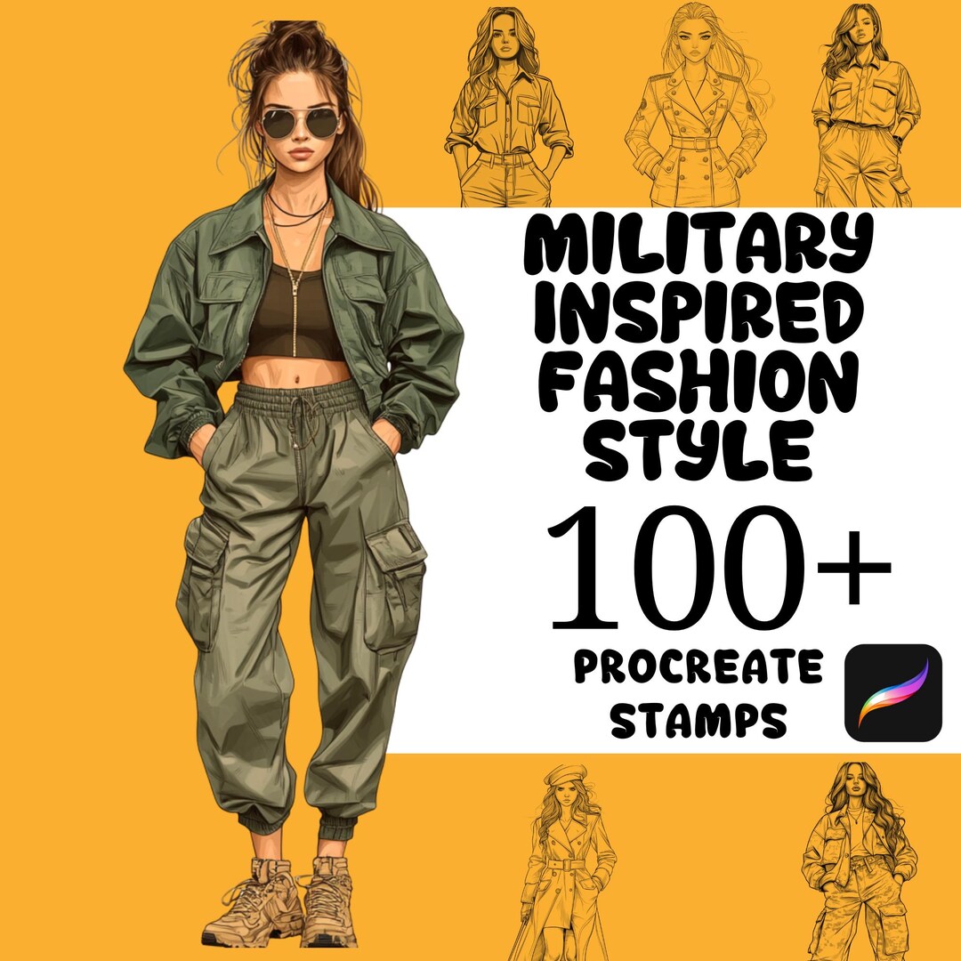 Procreate Fashion Brushes | 100+ Military-inspired Fashion Style ...