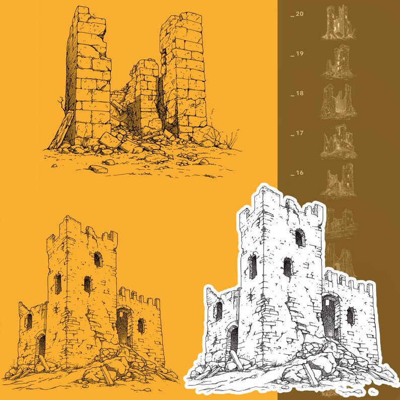 110+ Gothic Castle Runs Procreate Stamp Set – Gothic Architecture Tower ...