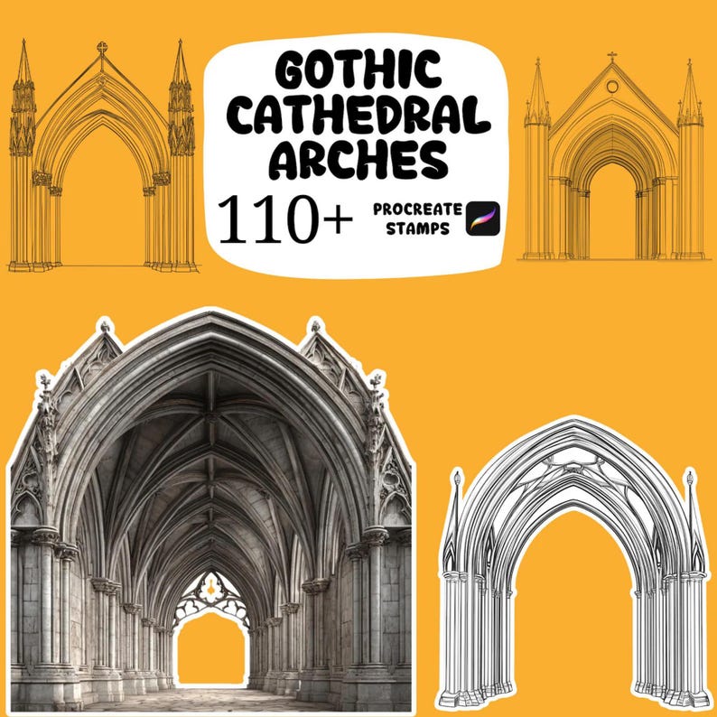 3500+ Gothic Procreate Bundle, Churches, Spires, Furniture, Gothic ...
