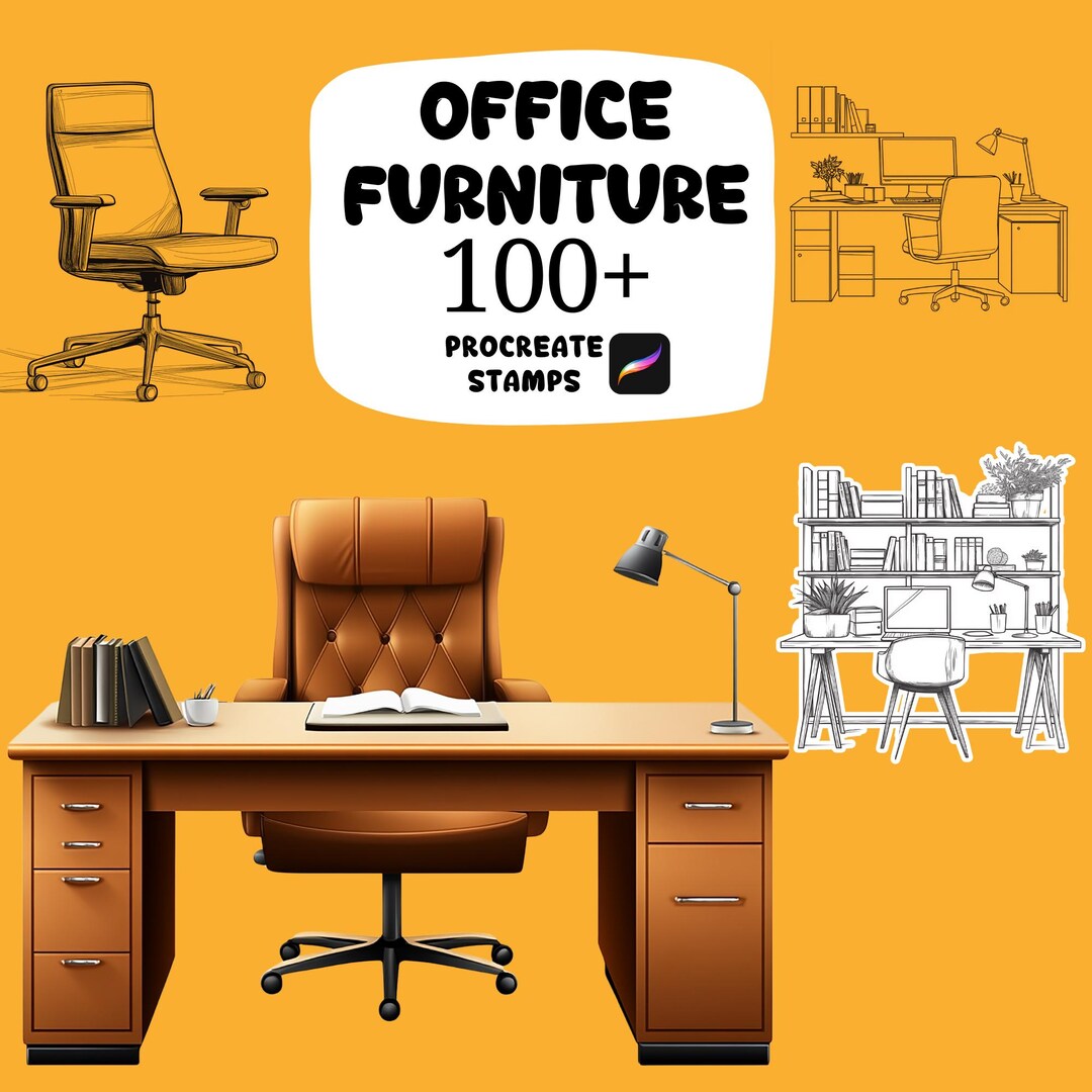 100+ Office Furniture Procreate Brushes, Dining, Bedroom, Kitchen ...