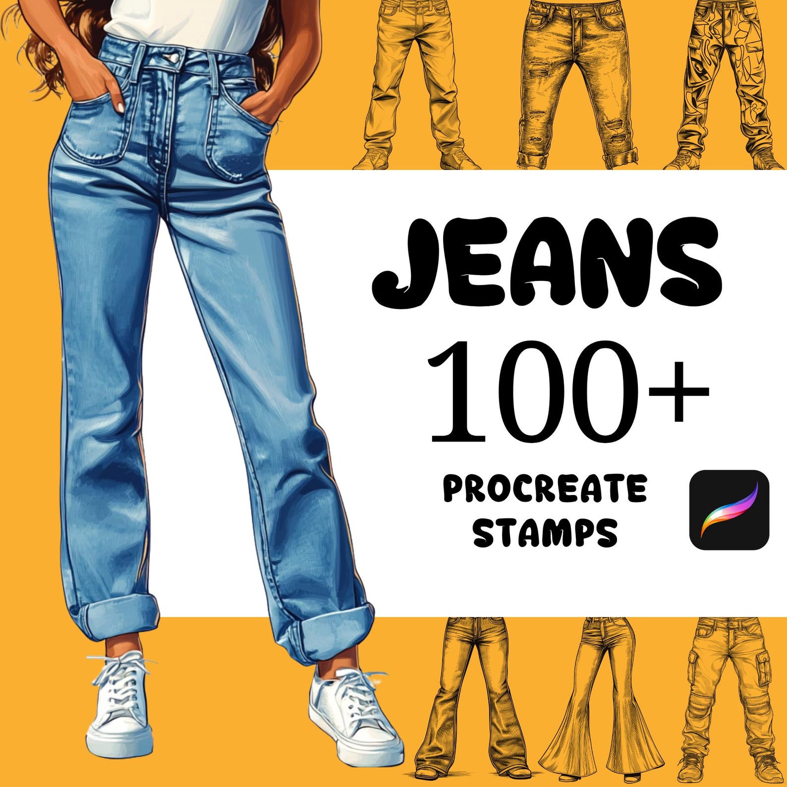 Procreate Fashion Brushes | 100+ Jeans Fashion Style Procreate Stamps ...