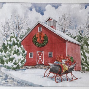 Holiday Barn Note Cards, Christmas Cards, Holiday Gift, Red Barn ...