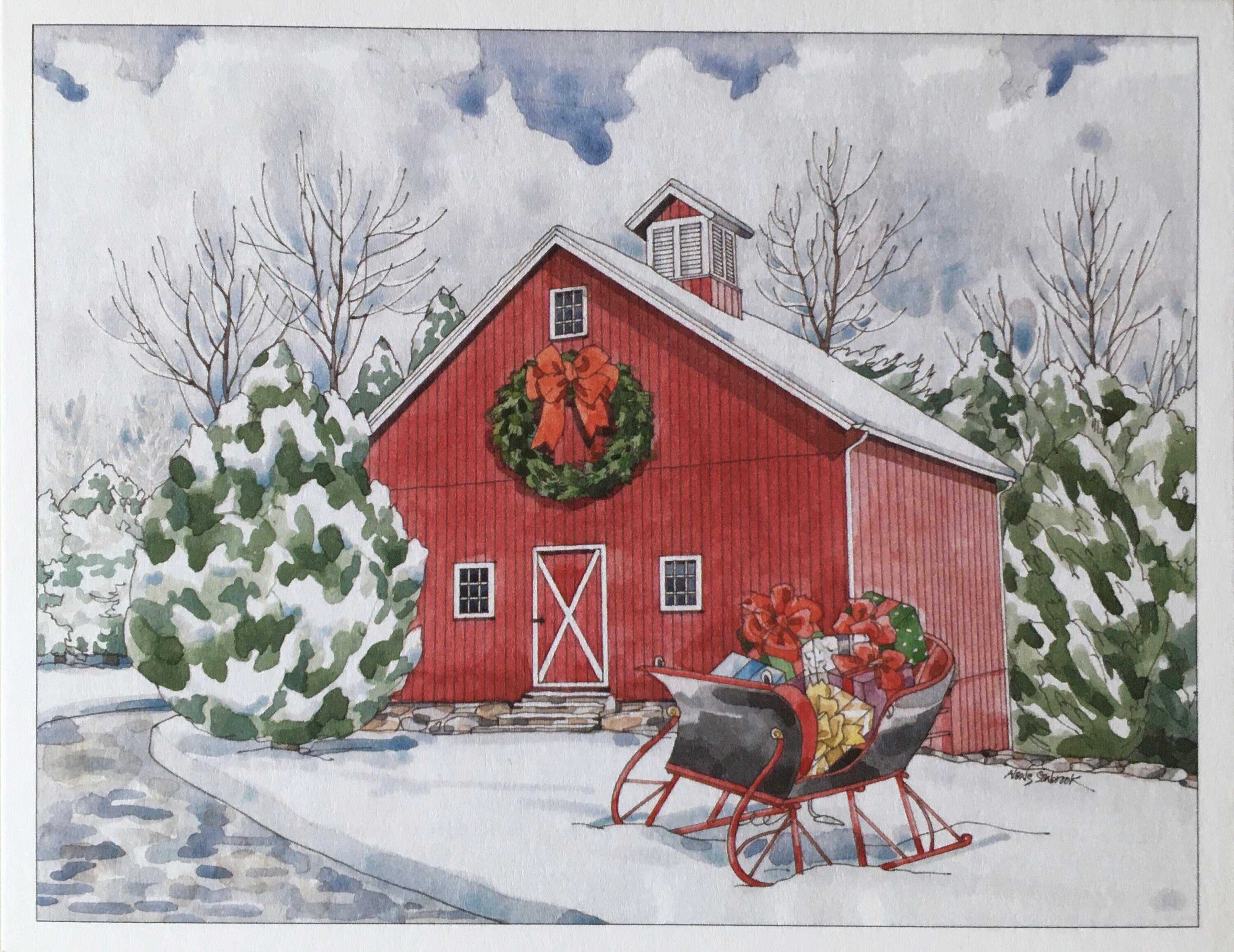 Holiday Barn Note Cards, Christmas Cards, Holiday Gift, Red Barn ...