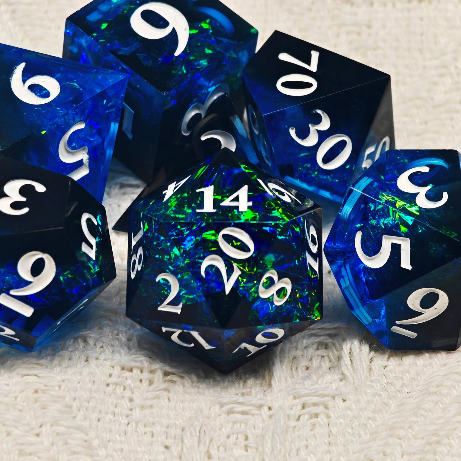 Handmade Blue Black DND D6, D20 Dice, Red Sharp Edge D&D Dice Set ...