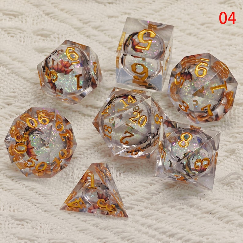 Emberheart Dragon Liquid Core Dice Set | Red-gold Glitter Resin Dnd ...