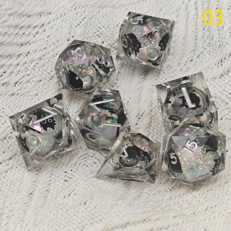 Galaxy Cat Liquid Core Dice Set – Blue & Pink Sparkling Swirl Resin ...