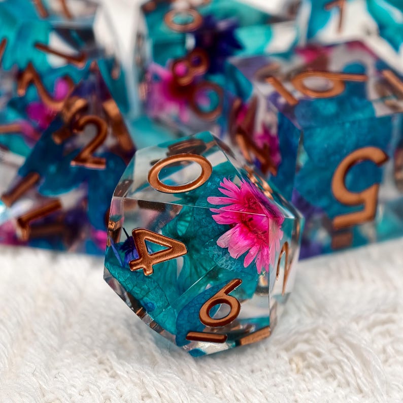 Enchanted Bloom Dice Set | Botanical Sharp Edge Dnd Dice | Handcrafted ...