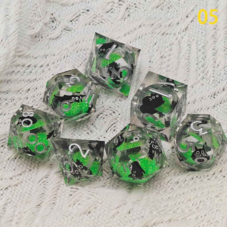 Galaxy Cat Liquid Core Dice Set – Blue & Pink Sparkling Swirl Resin ...