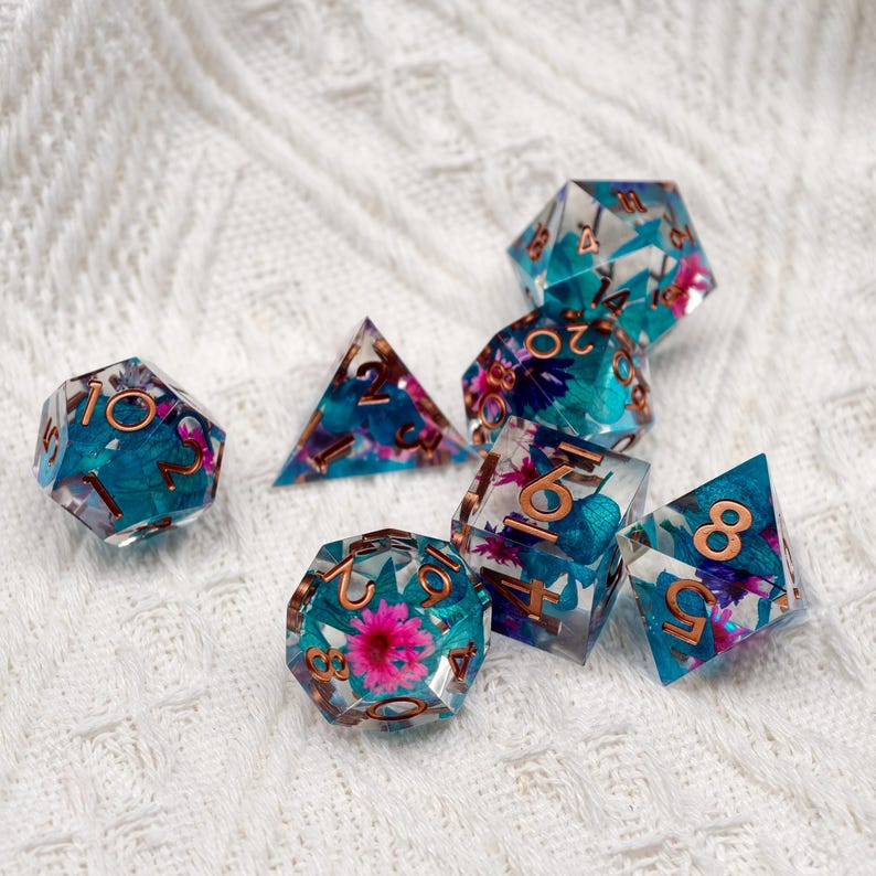 Enchanted Bloom Dice Set | Botanical Sharp Edge Dnd Dice | Handcrafted ...