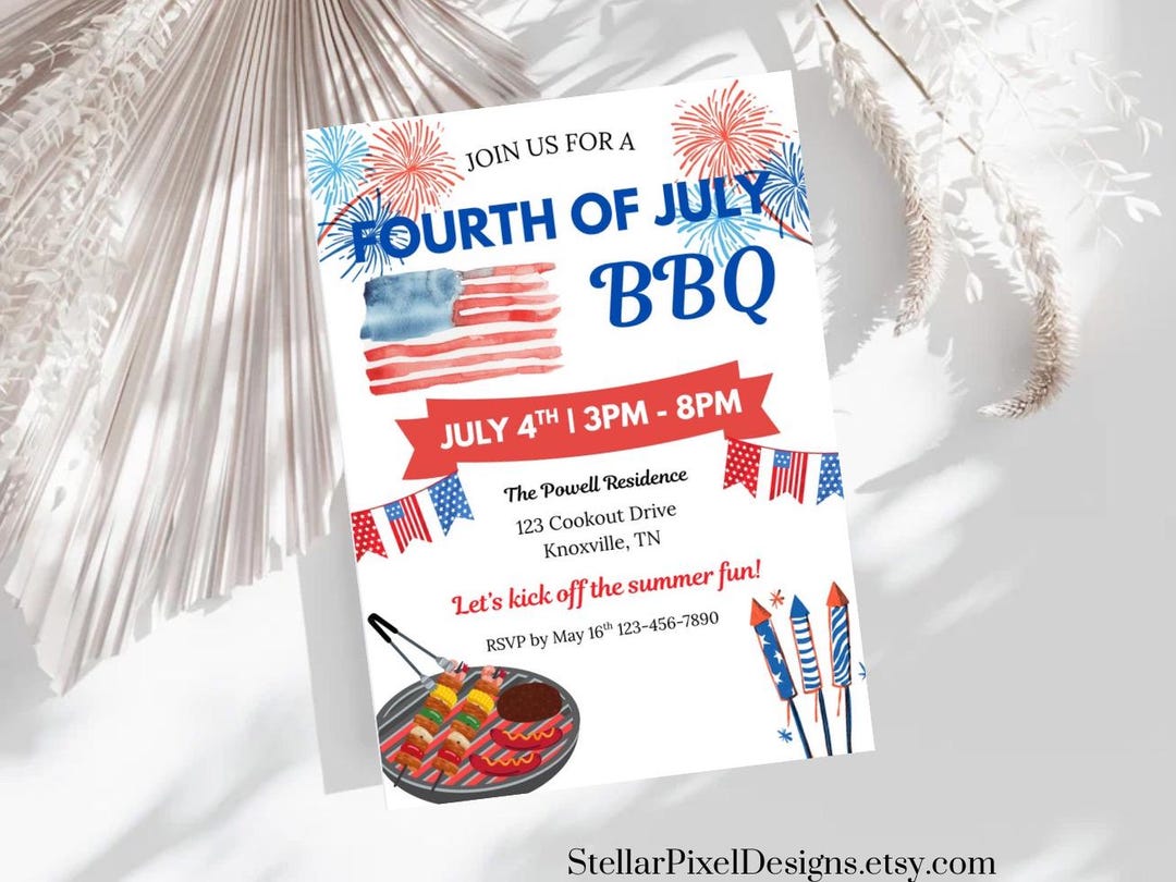 4th of July BBQ Party Invitation, Patriotic Backyard Party Invite ...
