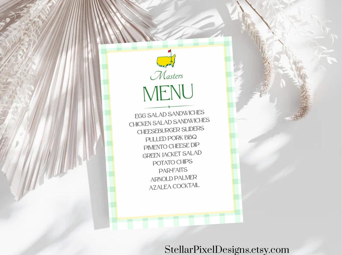 Master’s Party Menu Sign, Master’s Party Menu Editable, Golf Party Menu ...