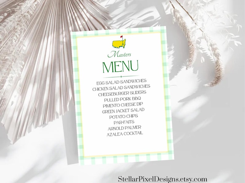 Master’s Party Menu Sign, Master’s Party Menu Editable, Golf Party Menu ...