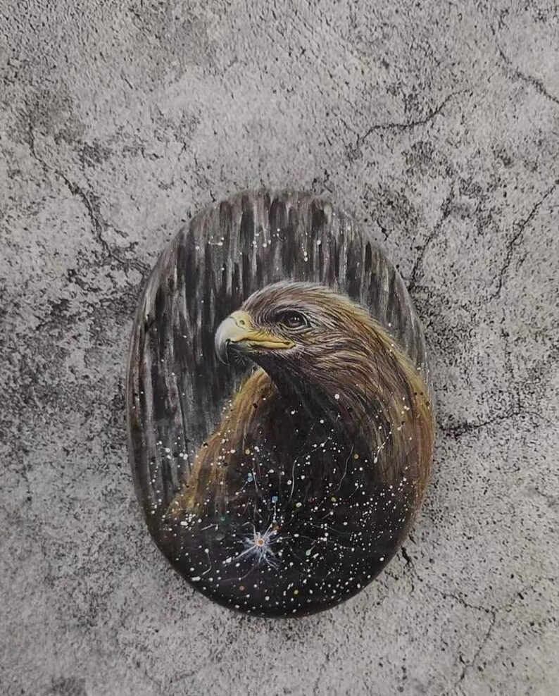 Hand-painted Eagle Rock Art | Acrylic Painting on Stone With Stand ...