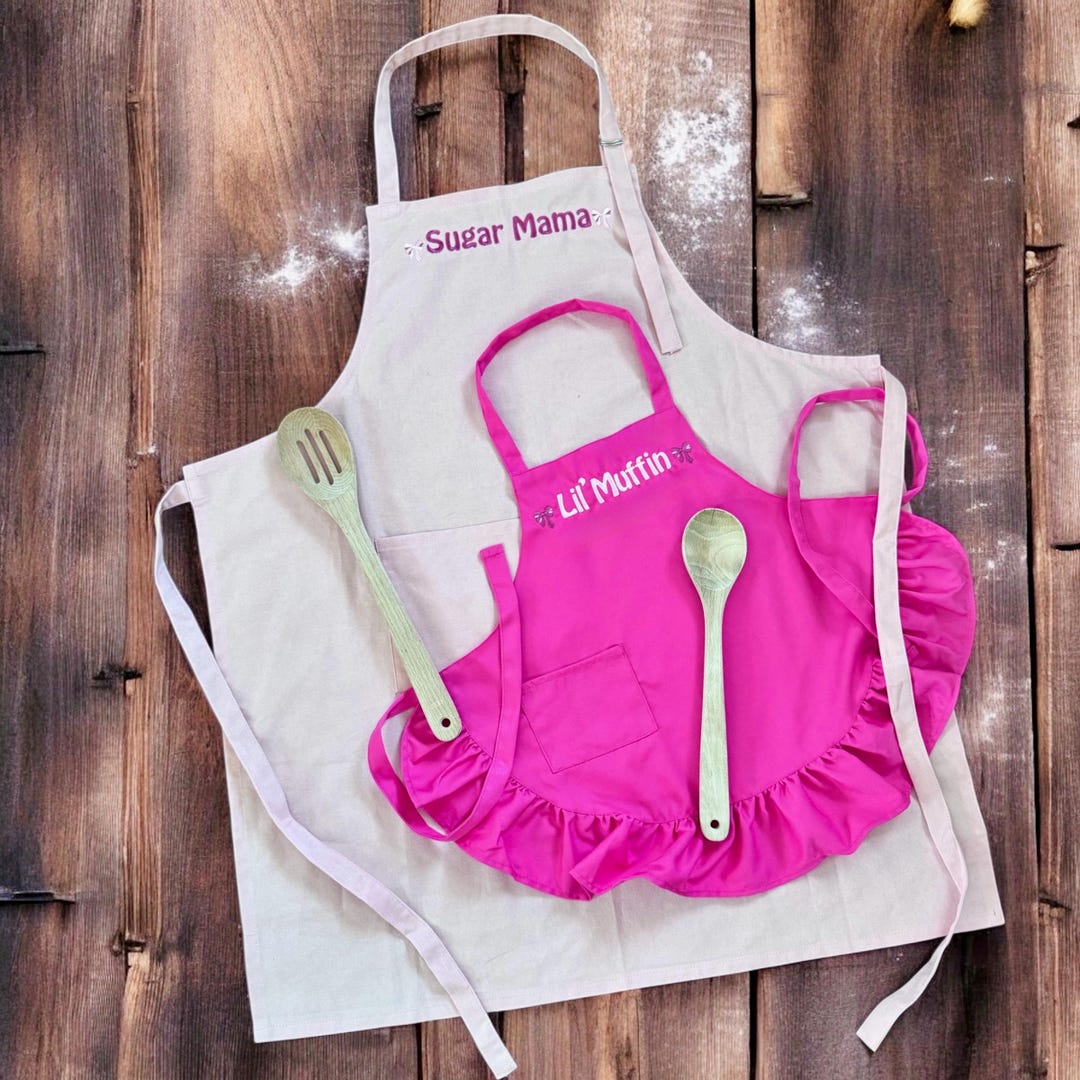 Matching Mom & Daughter Apron Set: Embroidered Pink Aprons With Bows - Etsy