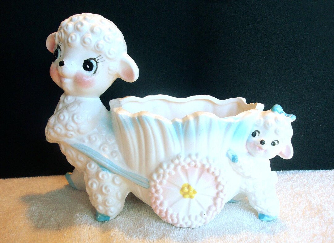 Inarco Japan Baby Lamb Planter: Vintage Pastel Nursery Decor Easter ...