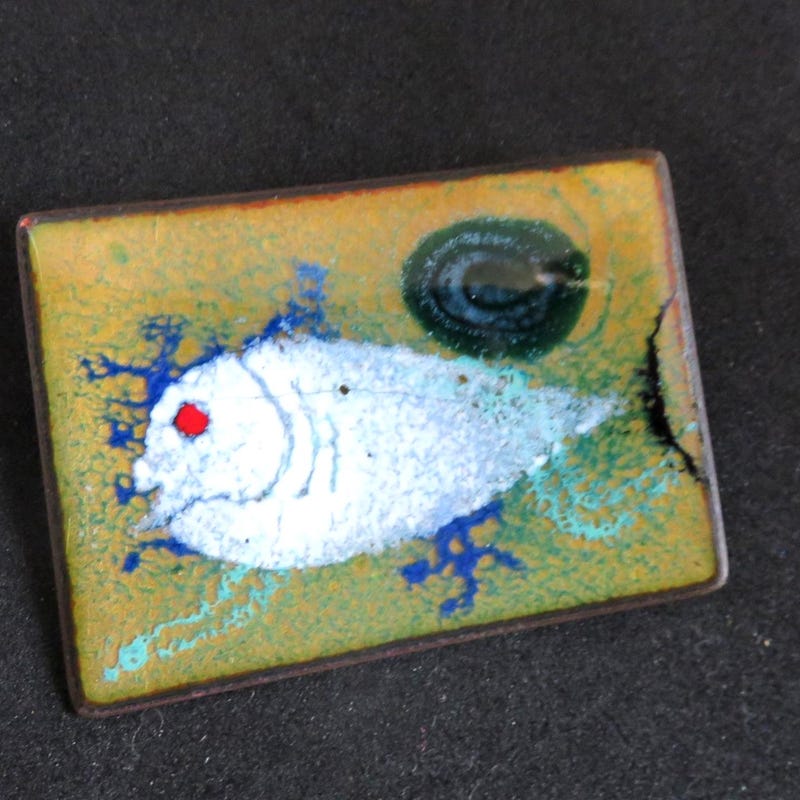 Vintage Enamel Fish Brooch - Etsy
