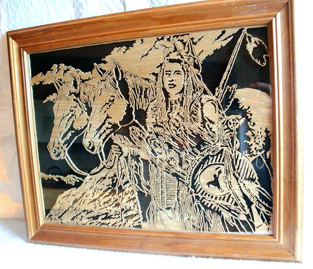 Framed Wooden Scroll Saw Wall Art : Native American Warrior Two War ...