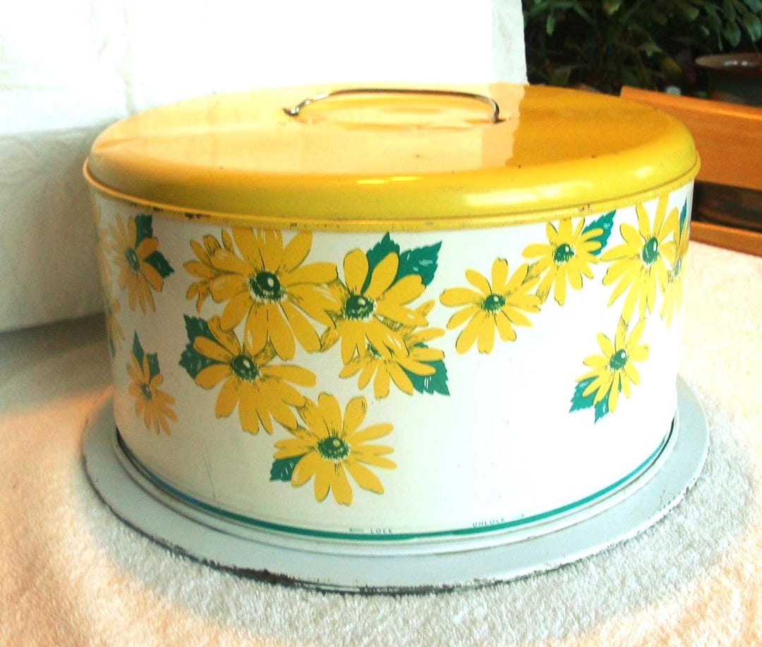 Vintage MCM Yellow Daisy Metal Cake Carrier : Farmhouse Country Kitchen ...