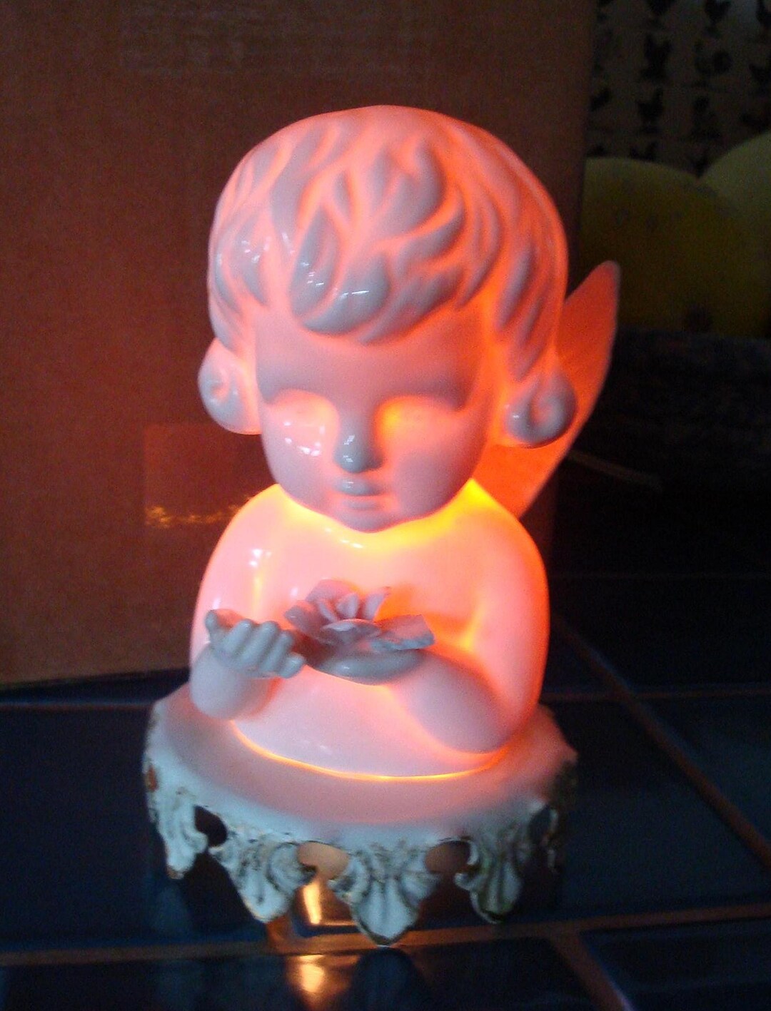 Cherub Angel Night Light: Vintage Small Night Table Lamp Metal Base 5.5 ...