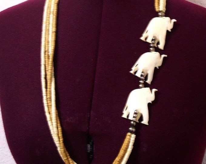 Vintage Elephant Necklace Carved Bone Beads - Etsy