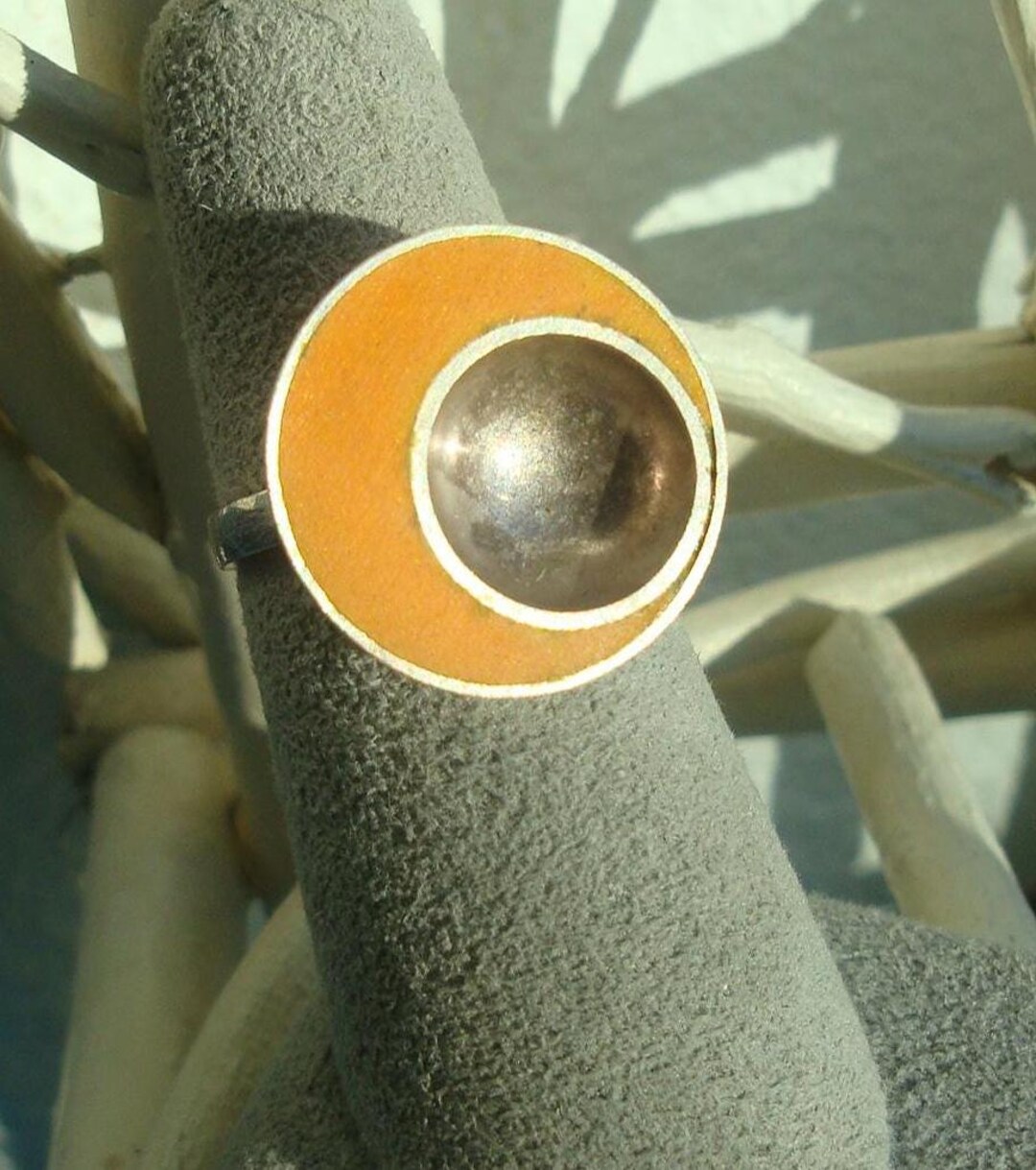 Vintage MCM Enamel Ring: Atomic Orbit Orange Crescent Size 7 Signed - Etsy