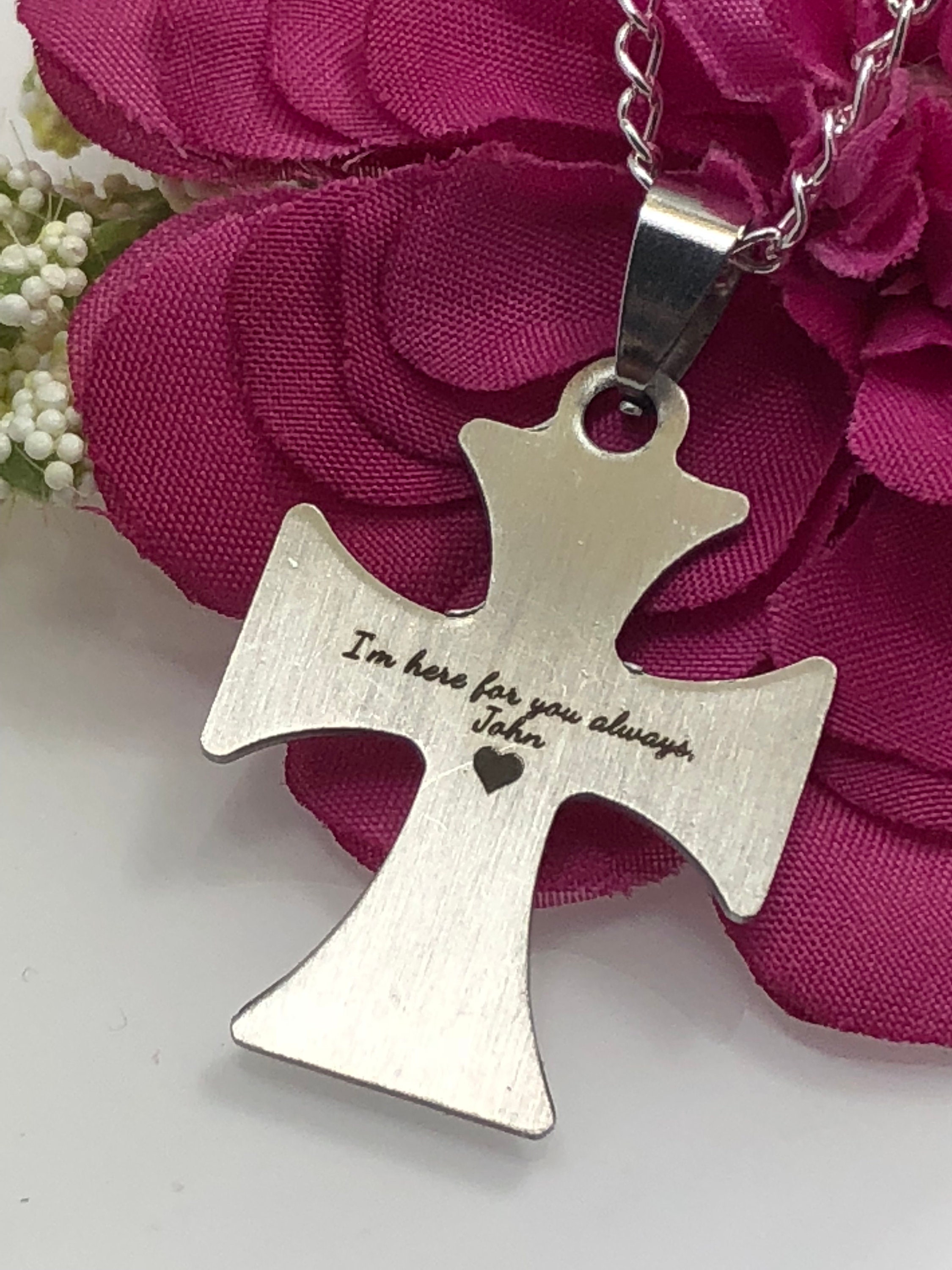 Footprints in the Sand Cross Necklace With Personal Message - Etsy