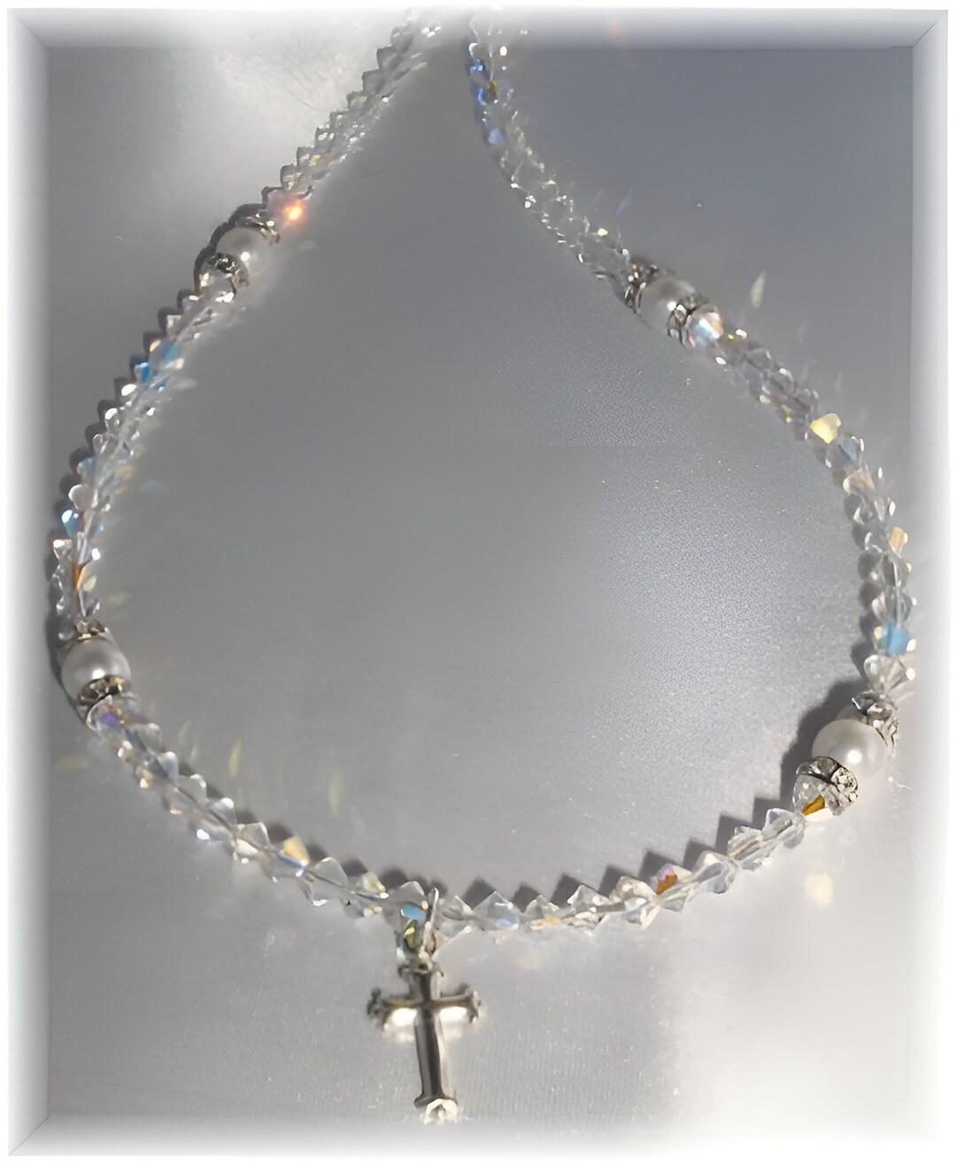 First Communion Fine Austrian Crystal Rondelle Pearl Necklace Sterling ...