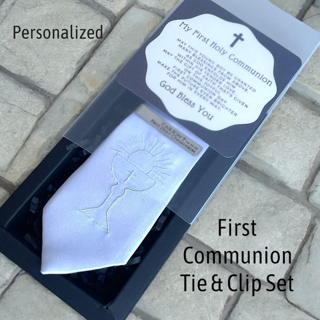 Boys First Communion Tie and Clip Gift Set - Boys Communion Tie ...