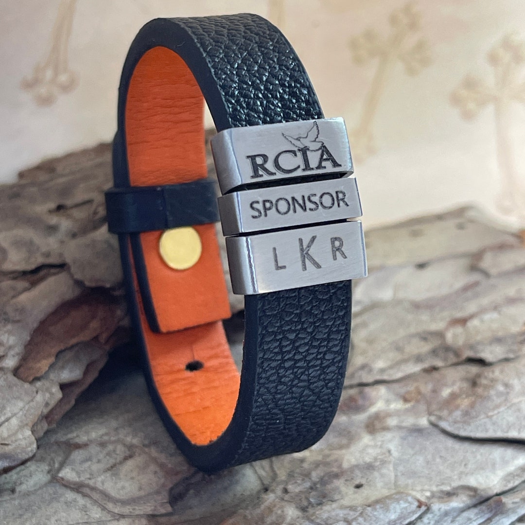 RCIA Sponsor Gift Engraved Leather Bracelet ADJUSTABLE Monogram ...